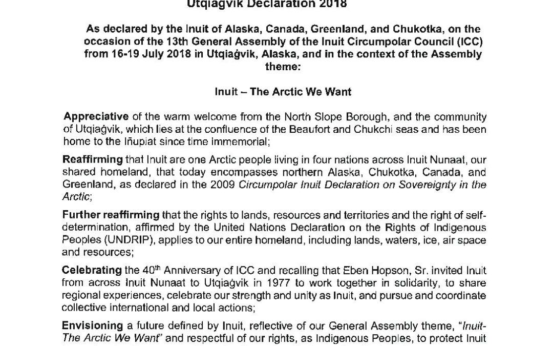 2018_Utqiagvik_Declaration | Inuit Circumpolar Council Canada