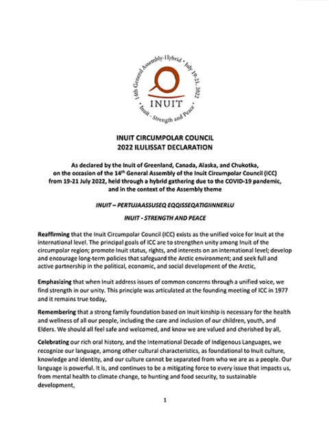 Circumpolar Inuit Declaration on Arctic Sovereignty | Inuit Circumpolar ...