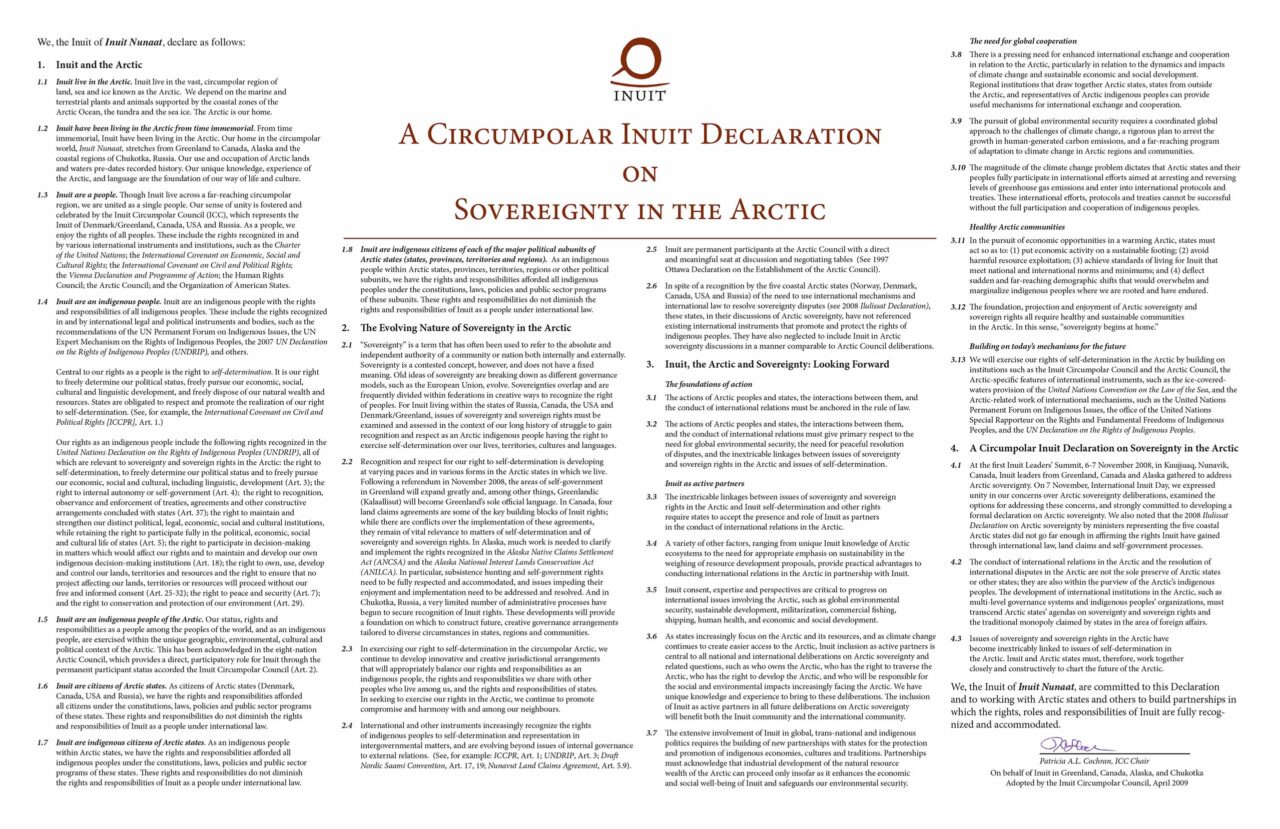 Circumpolar Inuit Declaration on Arctic Sovereignty | Inuit Circumpolar ...